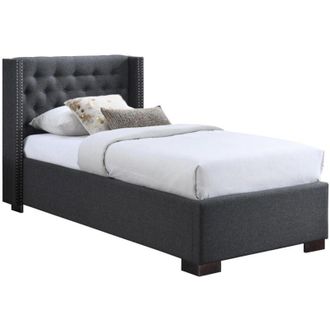 Vente-Unique Vente-unique - Lit coffre 90 x 200 cm avec tête de lit capitonnée - Tissu - Gris - massimo