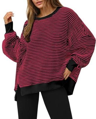 Generic Pull pour femme - Imprim&eacute; graphique - Haut surdimensionn&eacute; - Col rond - Manches longues - Automne - Hiver - D&eacute;contract&eacute; - Confortable - Tendance - Conf