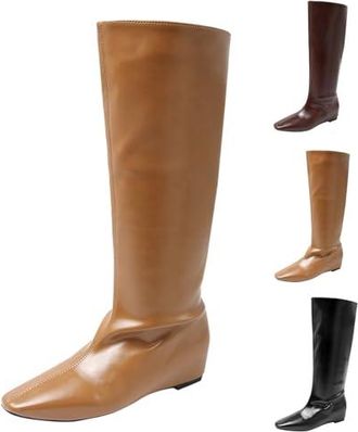 Generic Bottes mi-mollet compens&eacute;es pour femme - Bout pointu - Talon plat - Imperm&eacute;ables - Antid&eacute;rapantes - Chaussures dhiver d&eacute;contract&eacute;es et confortables, j