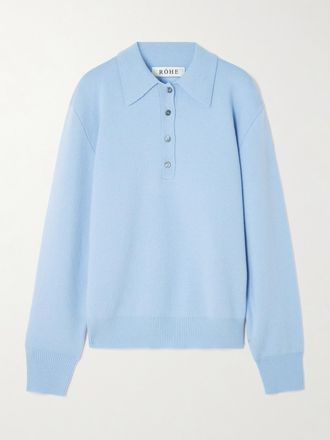 R&oacute;he Pull Fa&ccedil;on Polo En Laine Et Cachemire M&eacute;lang&eacute;s - Bleu