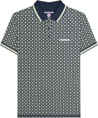 Lambretta Polo &agrave; manches courtes imprim&eacute; g&eacute;om&eacute;trique pour homme, Bleu marine/basilic, XL