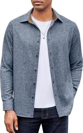 Coofandy Chemise Homme à Manches Longues en Flanelle de Coton et Velours Côtelé Coupe Classique Décontractée Bleu XL