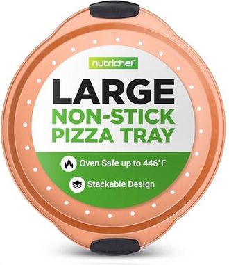 Nutrichef NutriChef Pizzablech 32 cm - Gelochtes Antihaft-Backblech aus Carbonstahl mit Silikongriff