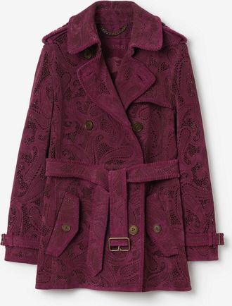 Burberry Trench court Foxfield en cuir velours Paisley, Size: 06
