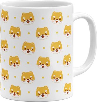OM3 süße Kaffeetasse mit Shiba Inu Kaffee-Tasse mit Hundemotiv Hund Dog | Keramik Becher | 11oz 325ml | Rundumdruck | Weiss