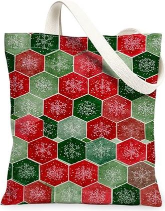 Generic Sacs fourre-tout en toile de vacances, motif géométrique hexagonal, sacs de courses réutilisables, festifs, colorés, légers, lavables en toile pour vo