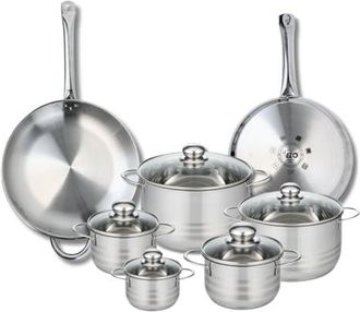 Fackelmann ELO 9884450 Batterie de cuisine 7 pi&egrave;ces, Ensemble de 2 Po&ecirc;les de cuisson 28 et 32 cm et 5 faitouts 12, 14, 16, 20 et 24 cm Elo Profi Brillant, inox, 