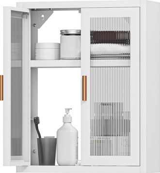 HOMCOM Badezimmer-Wandschrank, Moderner H&auml;ngeschrank f&uuml;r das Badezimmer mit Acrylt&uuml;ren, verstellbarem Regal, Magnetverschl&uuml;ssen, Aufbewahrungsschrank f&uuml;r Was