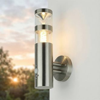 Licht-Erlebnisse Wandlampe au&szlig;en Bewegungsmelder Edelstahl H: 33 cm IP44 mit LED GU10 3000 K 350 lm Modern Au&szlig;enleuchte Wand Haust&uuml;r Terrassenlampe