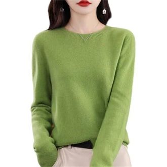 Generic Pull 100 % cachemire pour femme, pull en laine &agrave; manches longues, hauts basiques solides, pull dautomne pour femme, vert clair, XXL