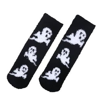 Generic Chaussettes dHalloween en polaire douce pour femme Motif chauve-souris citrouille corail Taille 48, Noir, Taille unique