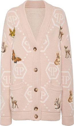 Philipp Plein Long Oversized Cardigan With Fairy Embroidery