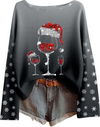 Generic Pull de Noël pour femme 2025 - Pull amusant - Pull décontracté - Sweat à manches longues - Pull dautomne surdimensionné, Sweat-shirts gris pour femmes