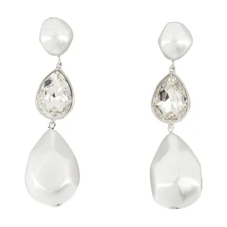 Self Portrait Pearl Crystal Droplet Earrings - White