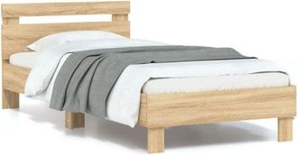 vidaXL Vidaxl - Cadre de lit 90x190 cm avec lumi&egrave;res LED - Bois ding&eacute;nierie ch&ecirc;ne sonoma - T&ecirc;te de lit avec support - Assemblage requis