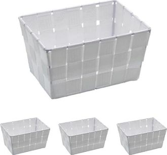 WENKO Aufbewahrungskorb Adria Mini Wei&szlig; - Badkorb, rechteckig, Kunststoff-Geflecht, Polypropylen, 19 x 9 x 14 cm, Wei&szlig; Mini Long (Packung mit 4)