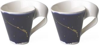 Villeroy & Boch NewWave Stars Becher mit Henkel, formsch&ouml;ne Tasse mit Widder-Motiv, Premium Porzellan, sp&uuml;lmaschinengeeignet, wei&szlig;/blau, 300 ml (Packung mit 2)