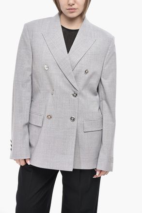 Versace Doppelreihiger Blazer Aus Wollmischung Mit Logo-Kn&ouml;pfen Versace