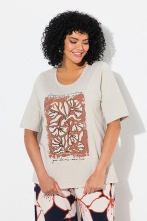 Ulla Popken T-Shirt T-Shirt Metallic-Blumen Rundhals Halbarm