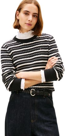 Tommy Hilfiger Damen CO Cable FINE GG C-NK LS Sweater WW0WW44993 Pullover Sweater, Schwarz (Black/Calico Multi STP), XXL, Schwarz (Black/Calico Multi STP), XXL