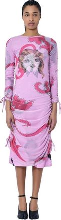 Chopova Lowena Femme, Robes, Rose, Taille: 42 FR Robe Midi en Maille Imprim&eacute;e et Fronc&eacute;e