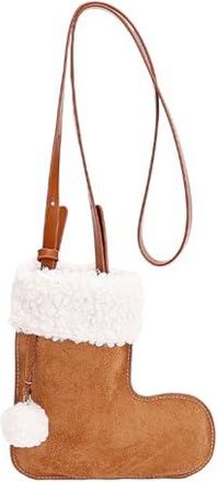 Generic Sac &agrave; bandouli&egrave;re de No&euml;l pour femme - Sac &agrave; main pour femme - Dans une botte avec bandouli&egrave;re et bordure en fourrure synth&eacute;tique - Pour le quotidien 