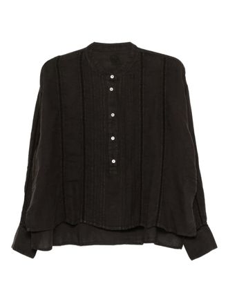 120% Lino Leinenhemd mit Knopfdetail - Schwarz