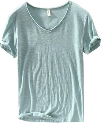 Generic Chemise à manches courtes pour homme - Col en V - Doux et respirant - Pour lentraînement, la course à pied, la gym, Vert, XXL