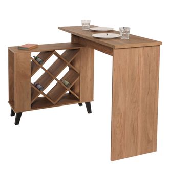 Mendler Bartisch HWC-M45, Stehtisch Thekentisch Weinregal Weinschrank, Stauf&auml;cher 93x120x98cm, braun