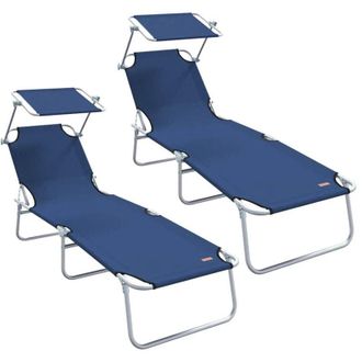 vidaXL Vidaxl - Sonnenliege 2-Person 2 pcs Blau 58 x 188 x 77cm Stoff