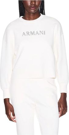 A|X Armani Exchange Femme, Sweatshirts et sweats &agrave; capuche, Blanc, Taille: 42 FR Felpa logo Strass Girocollo