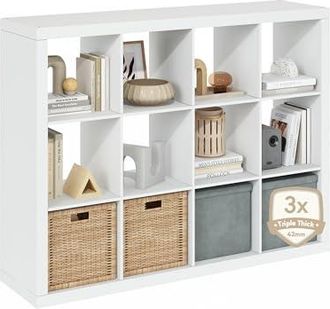 Furinno Cubicle B&uuml;cherregal, 12-W&uuml;rfel B&uuml;cherregal, Cube-Organizer mit dreifach dickem Rahmen, Bookcase, 15.4 x 57.4 x 43.4, f&uuml;r Homeoffice, Wohnzimmer, Reinw