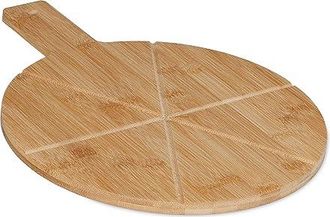 Relaxdays Pizzabrett, Bambus, Ø 30 cm, Servierbrett für Käse, Pizza & Obst, Schneidebrett mit Tragegriff, rund, Natur