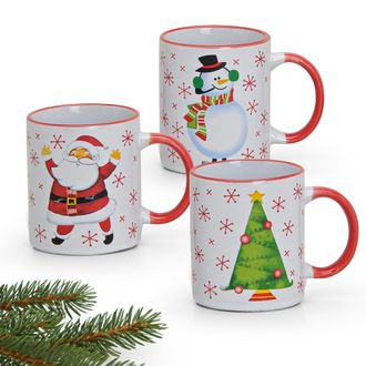 Matches 21 Tassen 3er Set Xmas Motive in wei&szlig; und rot - Klassische Keramik Kaffeebecher als Weihnachtstassen - S&uuml;&szlig;e Kinder Kaffeetassen f&uuml;r Weihnachten sp&uuml;lmasch