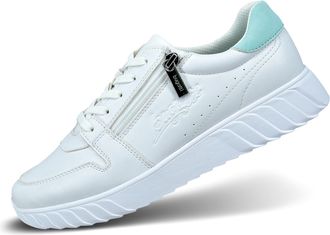 Bugatti Damen-Weiße Sneakers mit Chunky Featherlight Eva-Sohlen, gestreifter Prägung, Reißverschlussdetail und dekorativen Perforationen weiß/hellgrün 40 EU