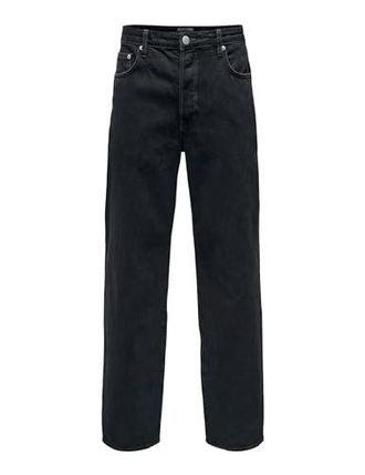 Only & Sons Jeans Homme Coupe Large avec Boutonnage Jeans Denim Noir, Couleurs:Noir, Taille de Pantalon:30W / 34L, Longueur de Jambe:L34