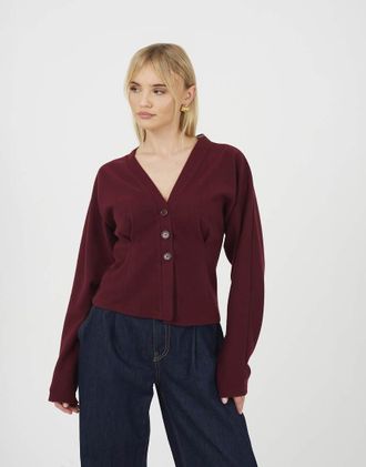 Brave Soul Top boutonn&eacute; pliss&eacute; &agrave; manches longues - Bordeaux-Rouge