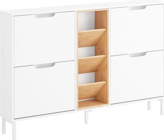 SoBuy SoBuy Schuhschrank, Schuhr&auml;umung, Eingangsm&ouml;bel, Schuhschrank, Regalm&ouml;bel, Kommode mit 4 Klappen und 3 offenen F&auml;chern, Aufbewahrungskiste