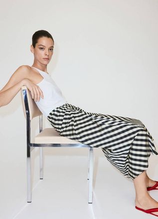 Mango Jupe vichy avec d&eacute;tail drap&eacute; bleu marine - Femme - 32 - MANGO
