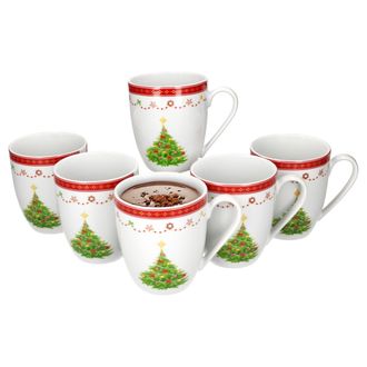 MamboCat Weihnachtstraum 6er Set Kaffeebecher I 340 ml I Porzellan-Becher mit Henkel f&uuml;r 6 Personen I Tassen mit Weihnachtsdekor f&uuml;r Hei&szlig;getr&auml;nke wir Gl&uuml;hwein,