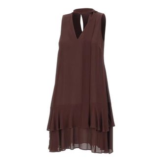 Kaos Kaos, Femme, Robes, Brun, Taille: 40 FR Robe Courte &Eacute;vas&eacute;e &agrave; Col en V