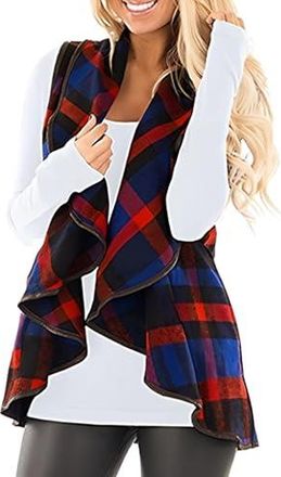 Generic 2026 Vestes &agrave; carreaux pour femmes, gilet d&eacute;contract&eacute; &agrave; revers ouvert sur le devant, cardigan sans manches, manteau avec poches, violet, 3XL