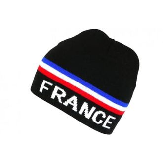 Nyls Cr&eacute;ation Bonnet France Bleu Blanc Rouge Drapeau Tricolore en Laine Noire - Taille Unique - Noir