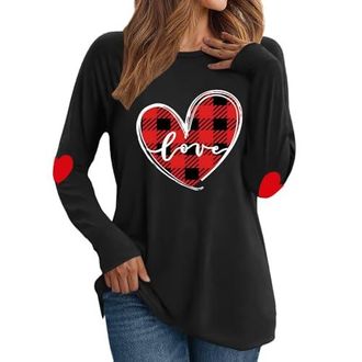 Generic Chemises de Saint-Valentin 2026 pour femme - Motif coeur - Pull &agrave; manches longues, Noir, XXL
