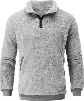 Generic Pull &agrave; fermeture &eacute;clair quart de tour pour homme - Sweat sherpa pelucheux pour lhiver et lautomne - Pull &agrave; fermeture &eacute;clair 1/4 - Chemise d&eacute;contract&eacute;e
