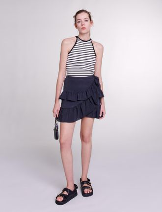 Maje Jupe Courte &Agrave; Volants - Noir - Taille 38 - Maje