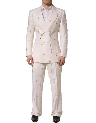 Dolce & Gabbana White Wool Slim Fit Formal 2 Piece Men Suit Virgin