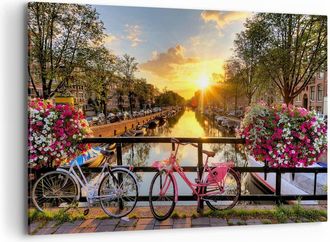 Arttor Wandbilder Dekoration Wohnzimmer Bikes Kanal Amsterdam Architektur Bilder auf Leinwand 120x80cm Leinwandbild Schlafzimmer Deko Wand Kunstdruck Art Gro