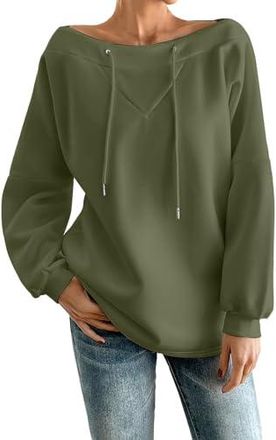 Generic Sweat-shirt d&eacute;contract&eacute; &agrave; &eacute;paules d&eacute;nud&eacute;es pour femme - Manches longues - Col bateau - Cordon de serrage - Tendance - D&eacute;licat et sexy - L&eacute;ger - Tenue 