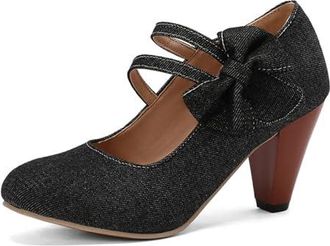 Generic Femmes Denim Talon Haut Escarpins Rond Bout Fermé Mary Janes Chaussures Spéciales À Double Sangle darc pour Une Soirée De Bureau Habillée Confortable,